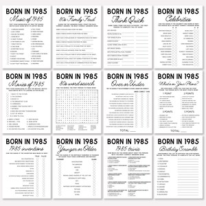 40th Birthday Party Games Bundle, Born in 1985, 1985 Birthday Games ...