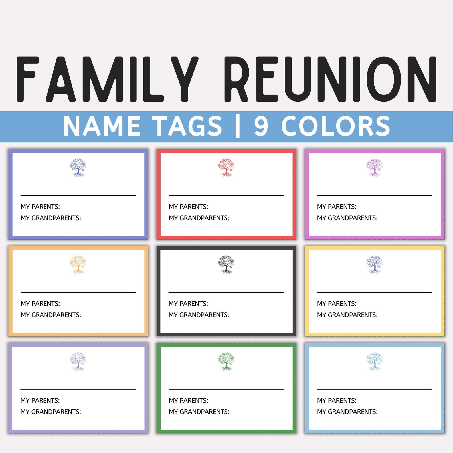 Family Reunion Name Tags, Reunion Nametags, Color-coded Branches, In ...