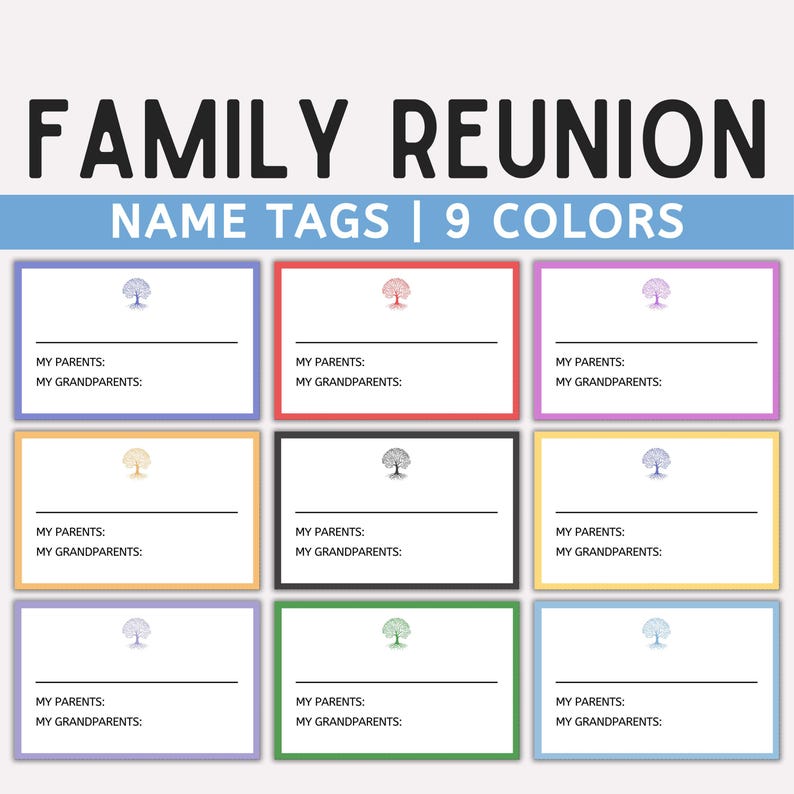 Family Reunion Name Tags, Reunion Nametags, Color-coded Branches, In ...
