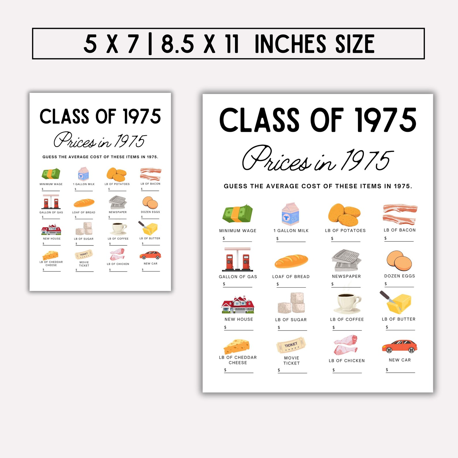 Class of 1975 Bundle, 50th Class Reunion Printable, Class Reunion Games ...