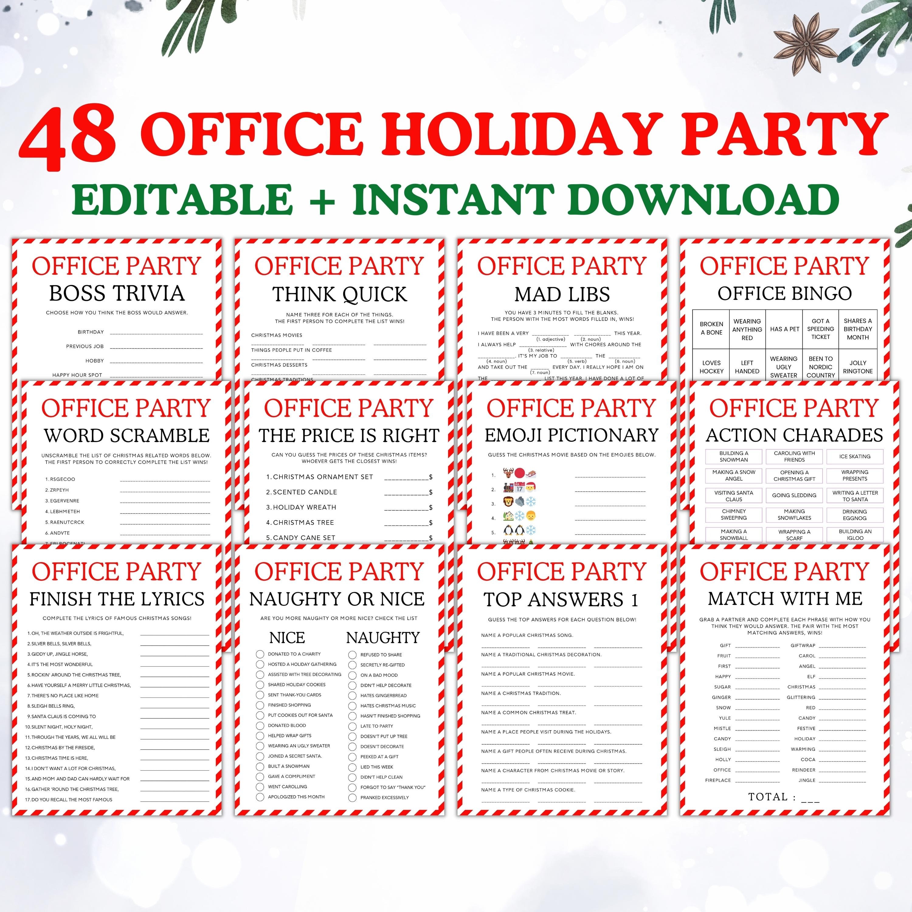 48 Office Holiday Party Games Bundle: Printable & Editable (CANVA) - Etsy