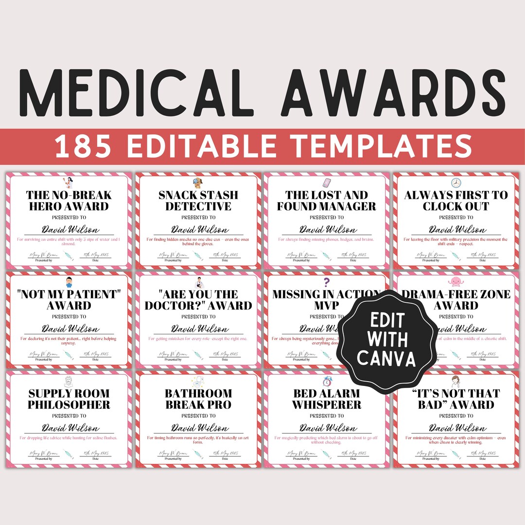 Editable Medical Award Certificates, Nurse Superlatives, Funny Medical ...