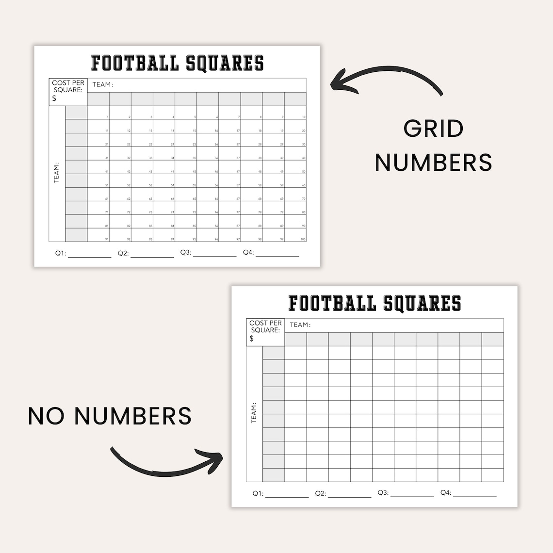 Editable Football Squares, 100 Square Football Grid, Football ...