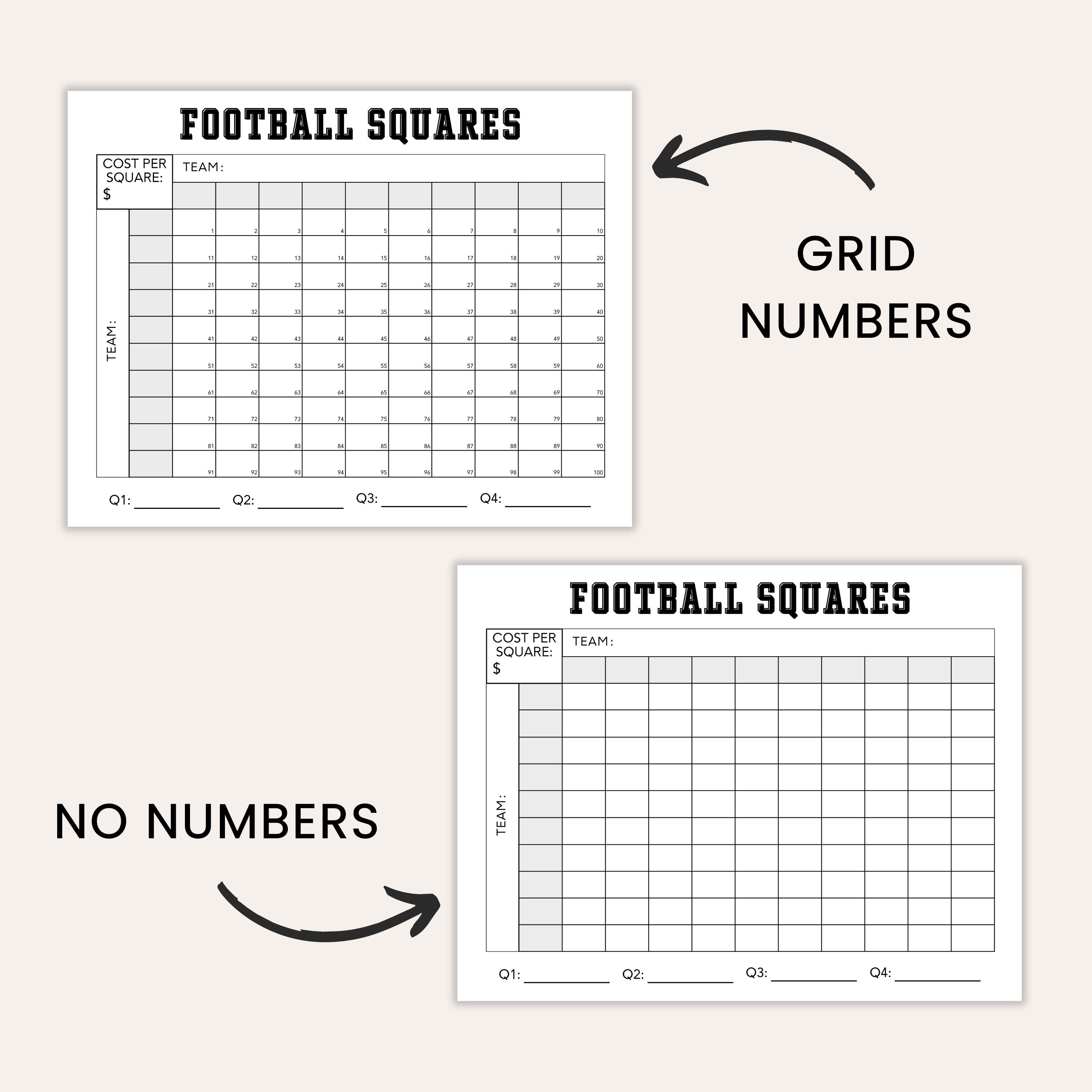 Editable Football Squares, 100 Square Football Grid, Football ...