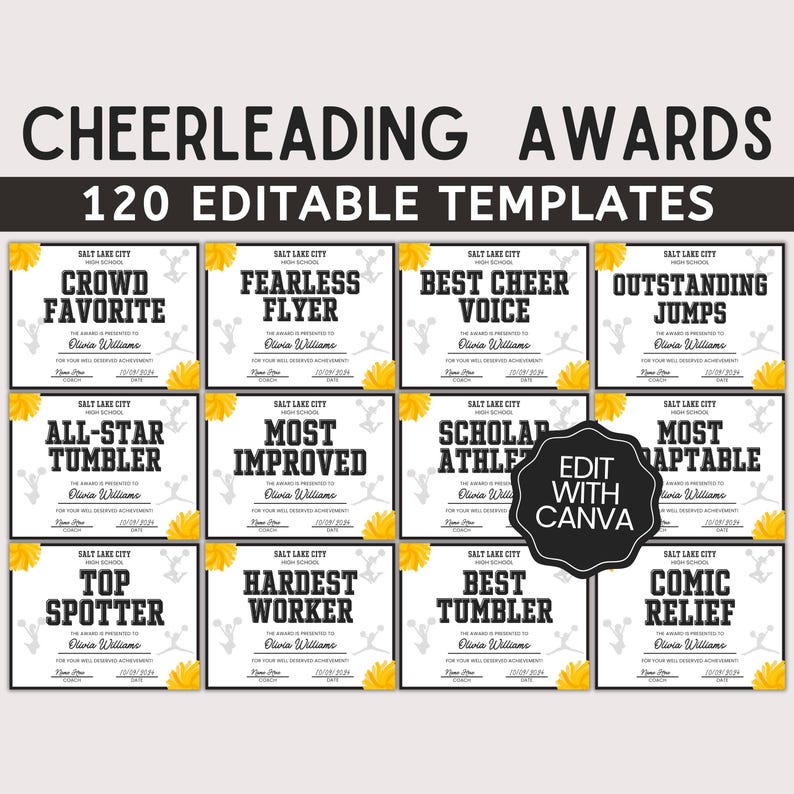 Editable Cheerleading Award Certificates, Cheerleading Awards ...