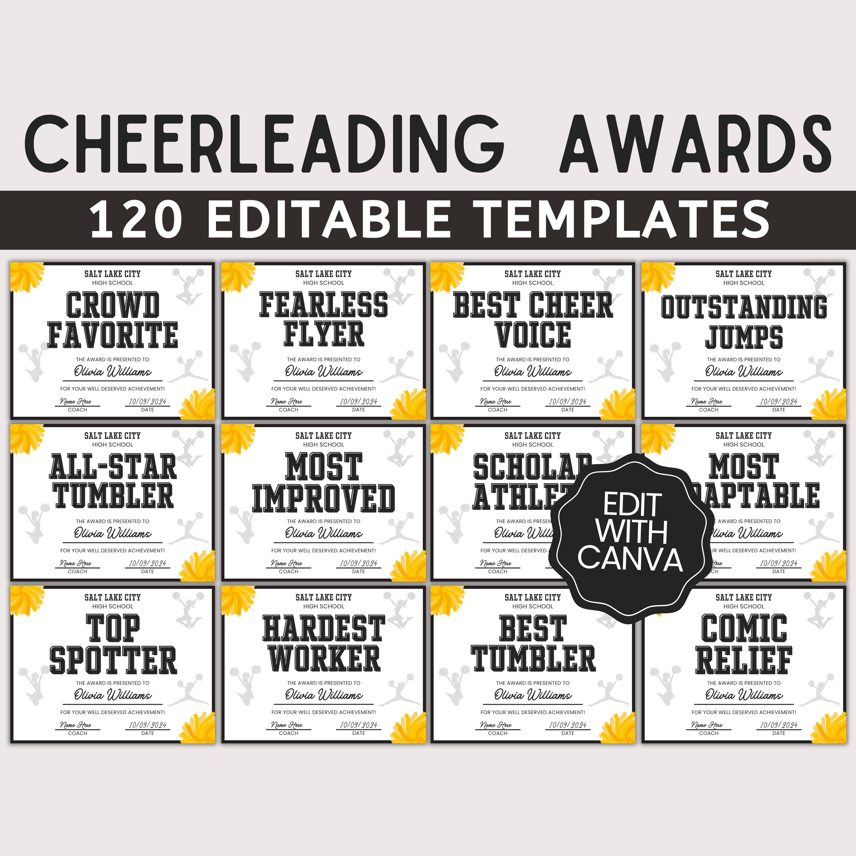 Editable Cheerleading Award Certificates, Cheerleading Awards ...