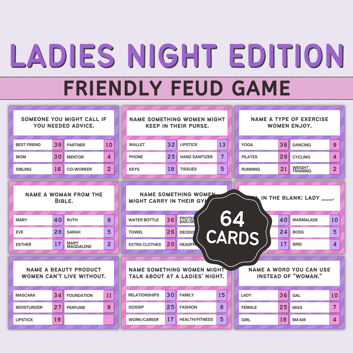Ladies Night Friendly Feud, Ladies Night Trivia, Ladies Night Games ...