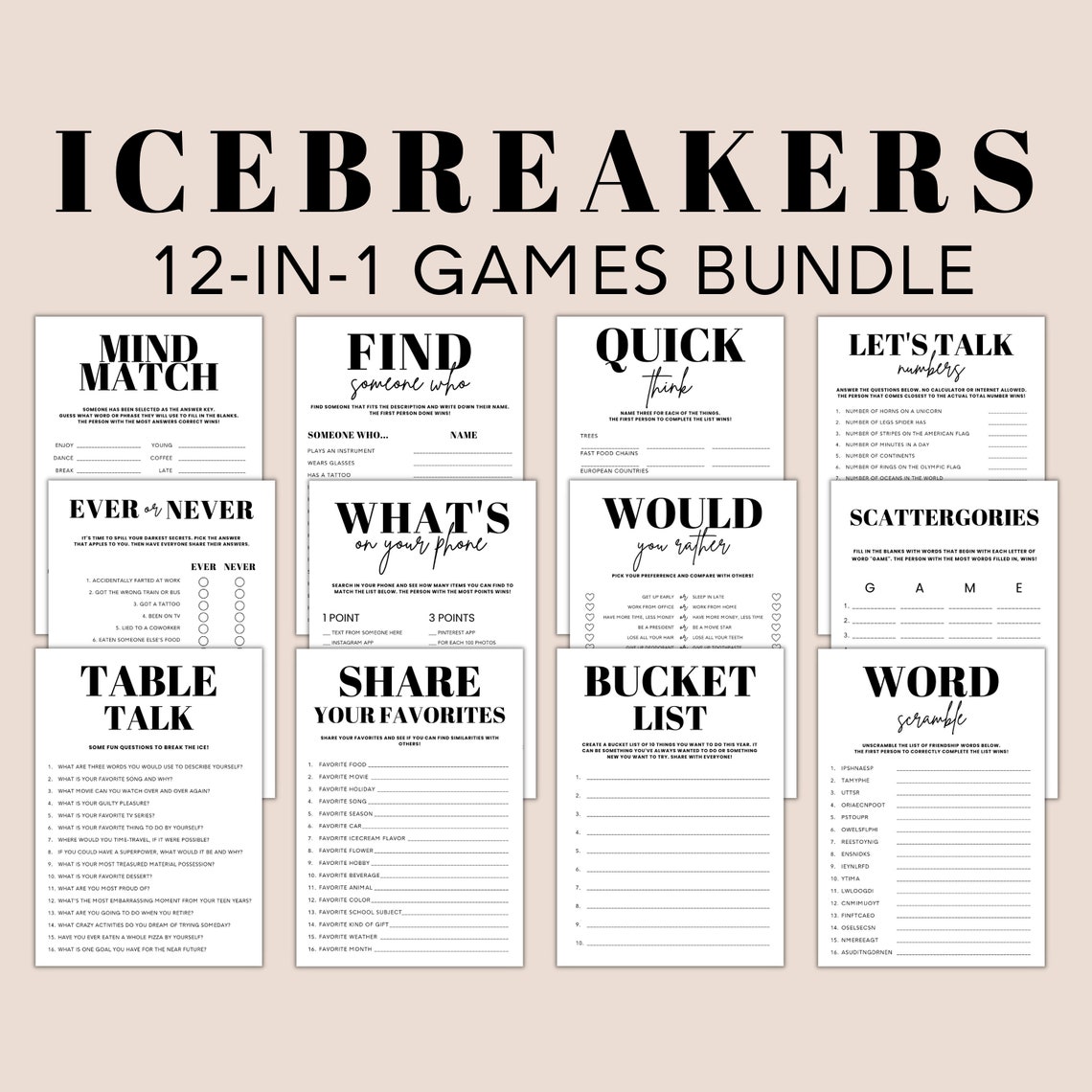 Icebreaker Games Bundle, Ice Breaker Questions, Office Party Games ...