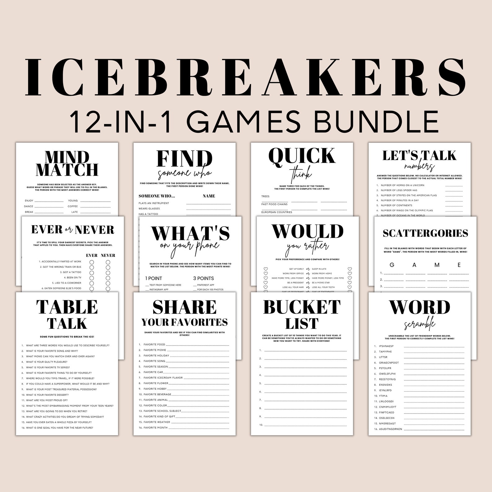 Icebreaker Games Bundle, Ice Breaker Questions, Office Party Games ...