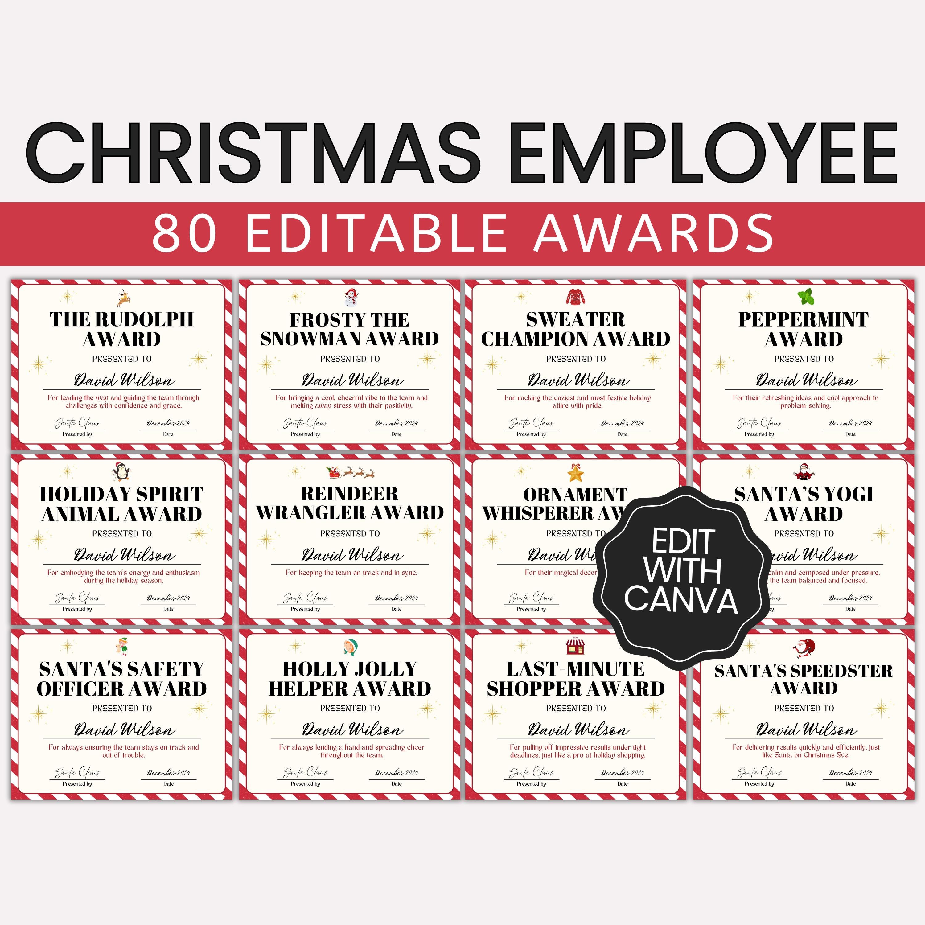 Editable Christmas Employee Certificates, Holiday Employee Awards ...