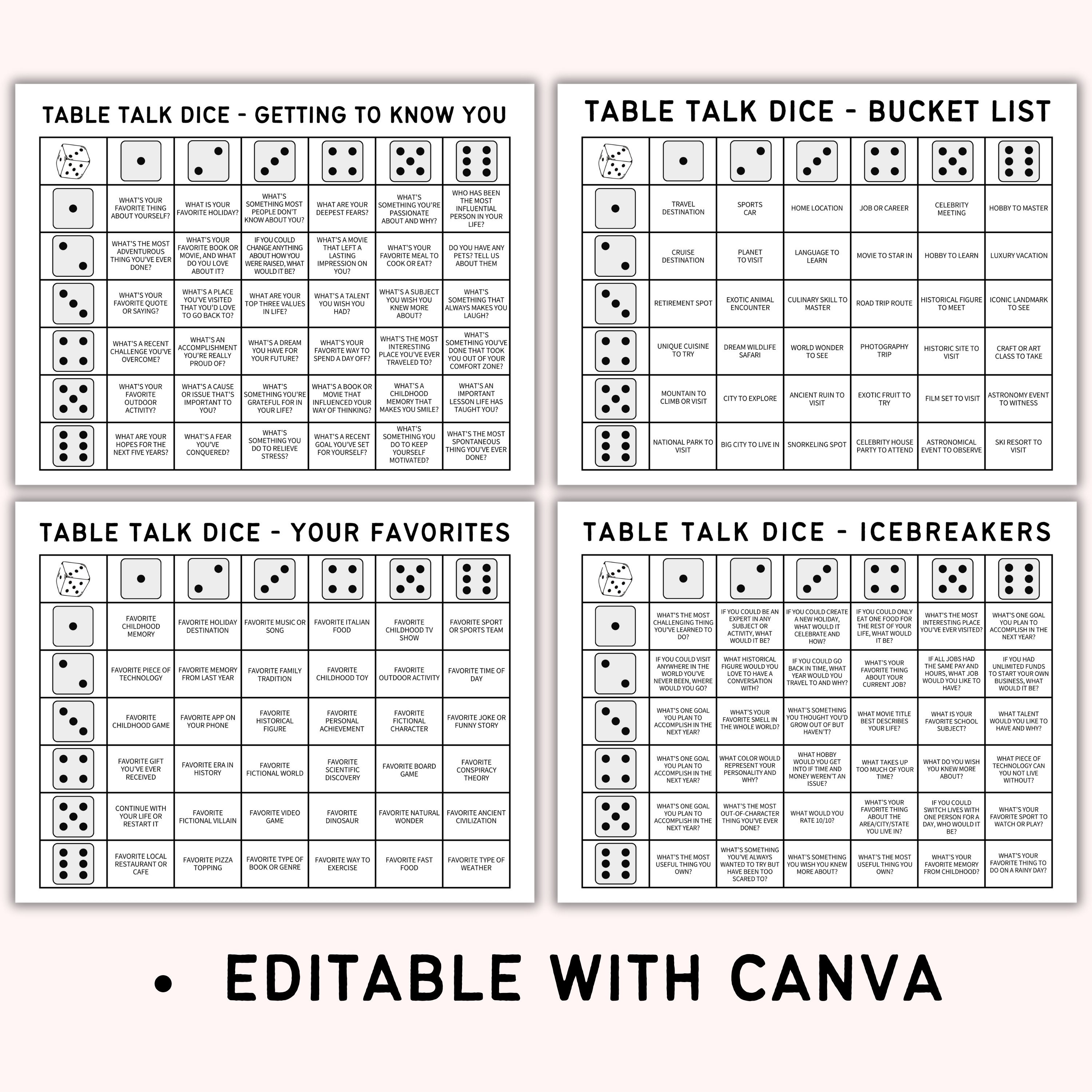 Table Talk Dice, Dicebreaker Game, Games for Kid, Teacher Resource ...