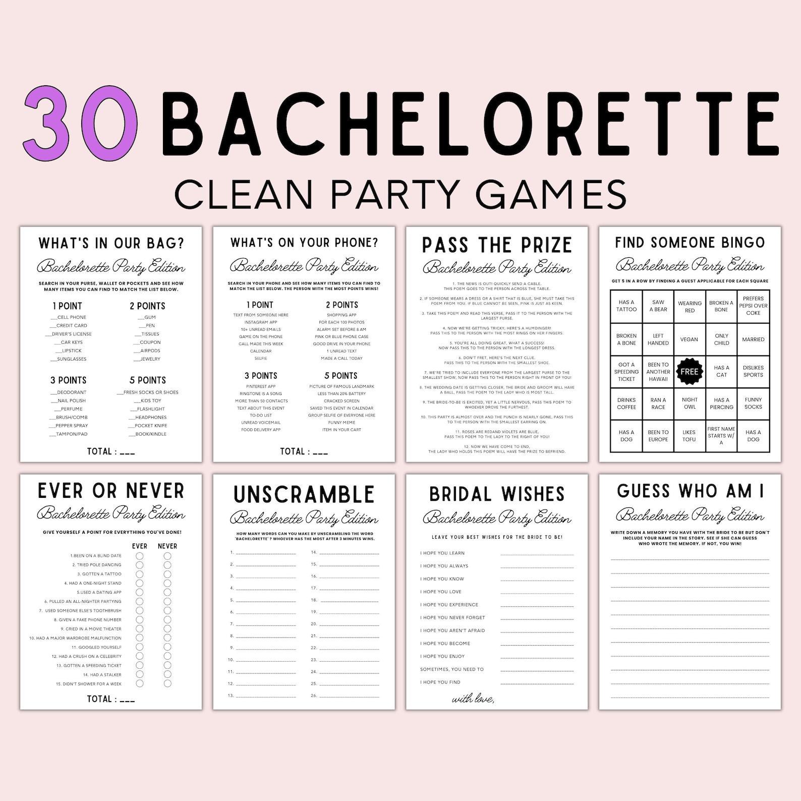 Clean Bachelorette Games Bundle Bachelorette Party Games Etsy