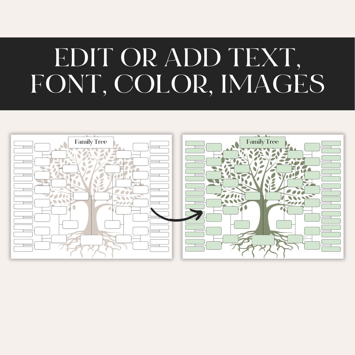 Family Tree Chart, Editable Family Tree Template, 5 Generation, 6 ...