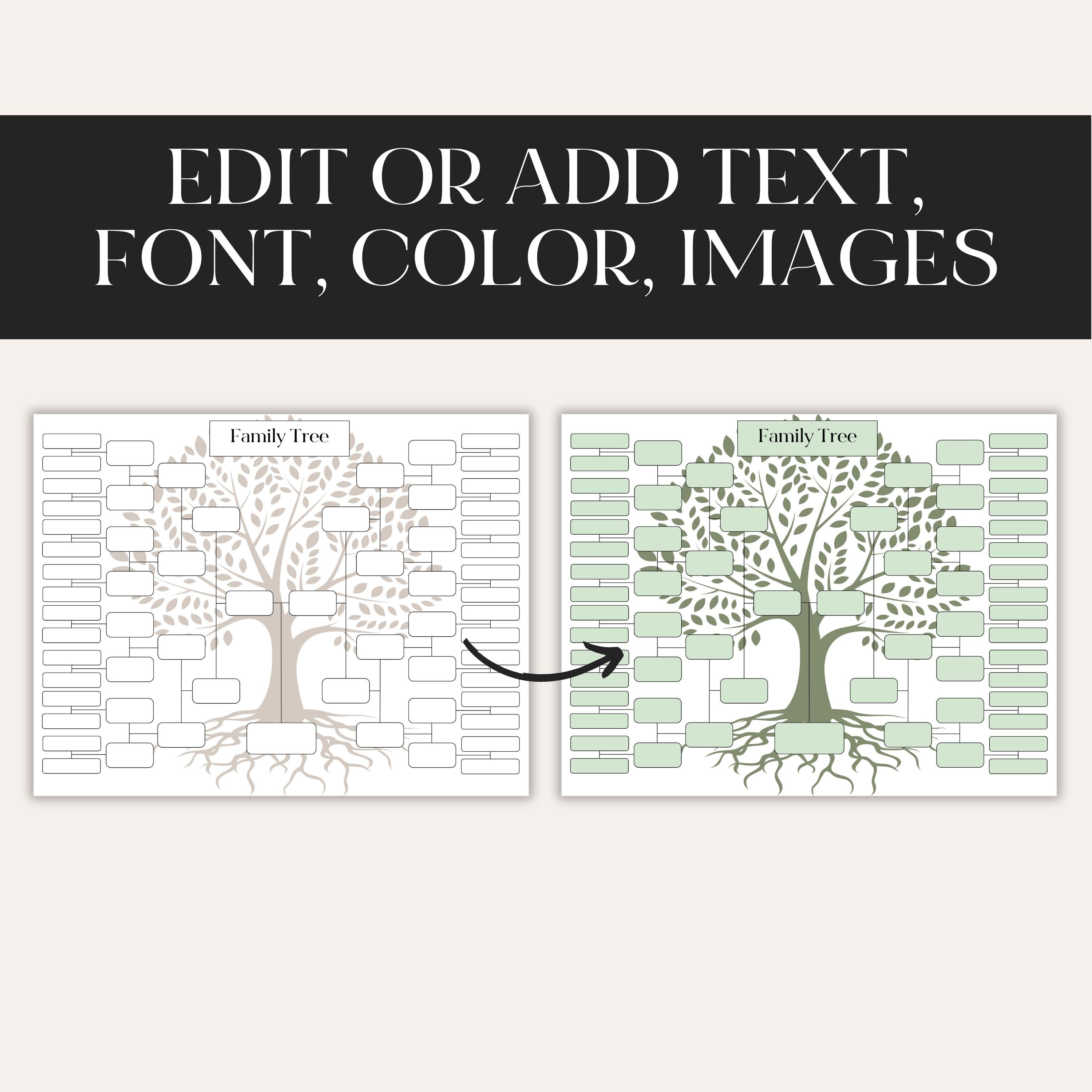 Family Tree Chart, Editable Family Tree Template, 5 Generation, 6 ...