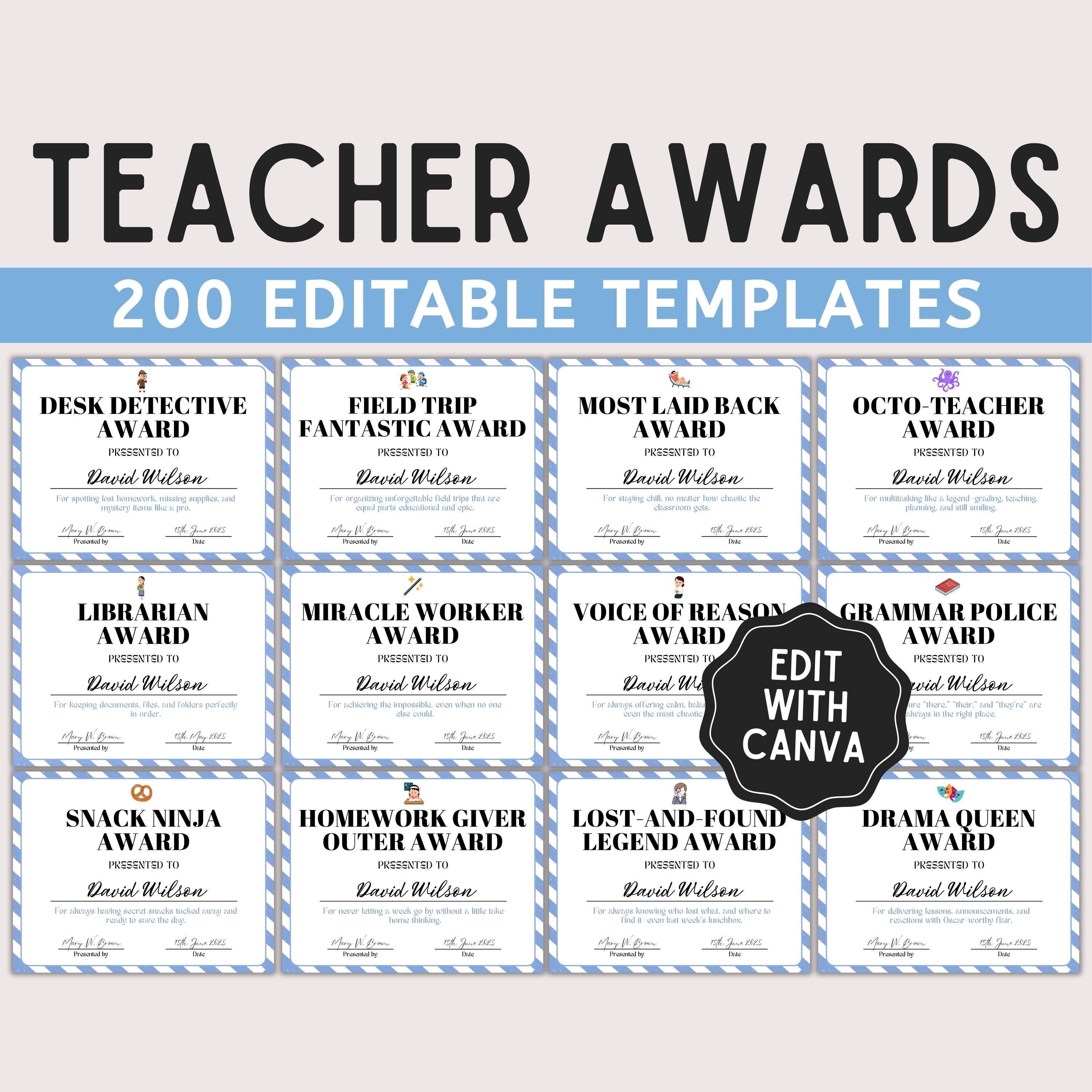 Editable Teacher Awards: 200+ School Superlatives (CANVA) - Etsy