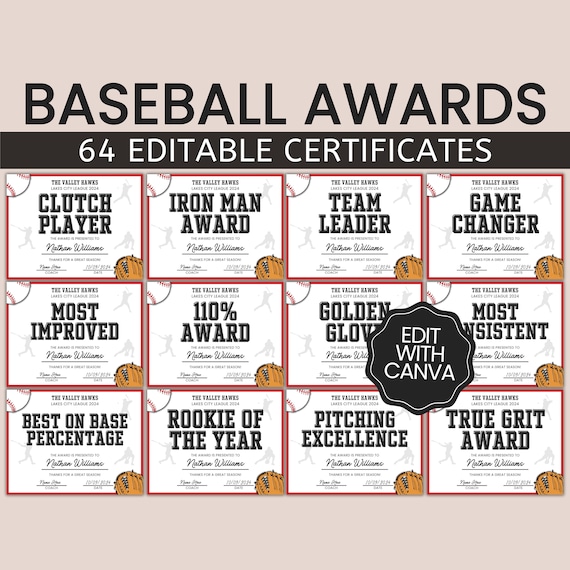 Youth Baseball Award Certificates