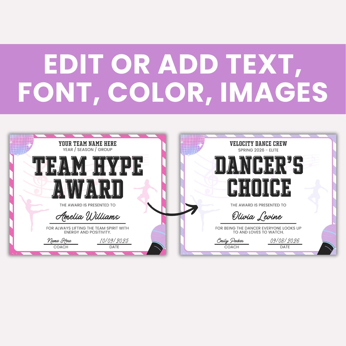 Editable Dance Award Certificates: 200+ Dancing Team Awards (CANVA) - Etsy
