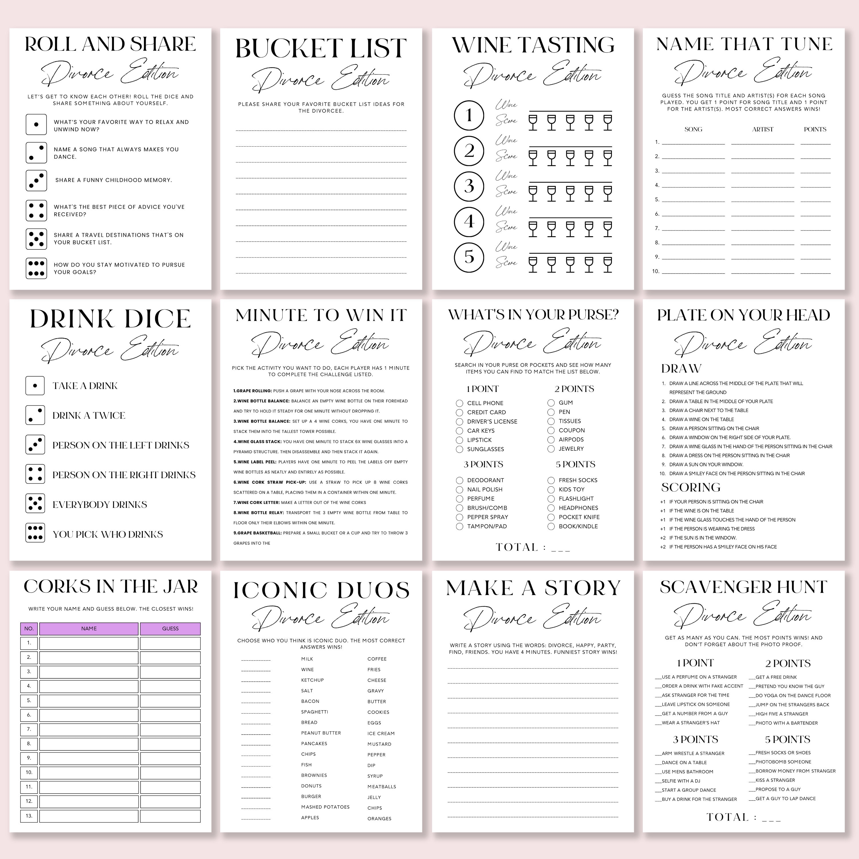 Editable Divorce Party Games Bundle, Couples Games, Breakup Party Games ...