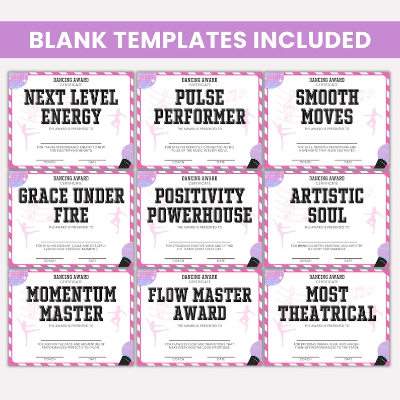Editable Dance Award Certificates: 200+ Dancing Team Awards (CANVA) - Etsy