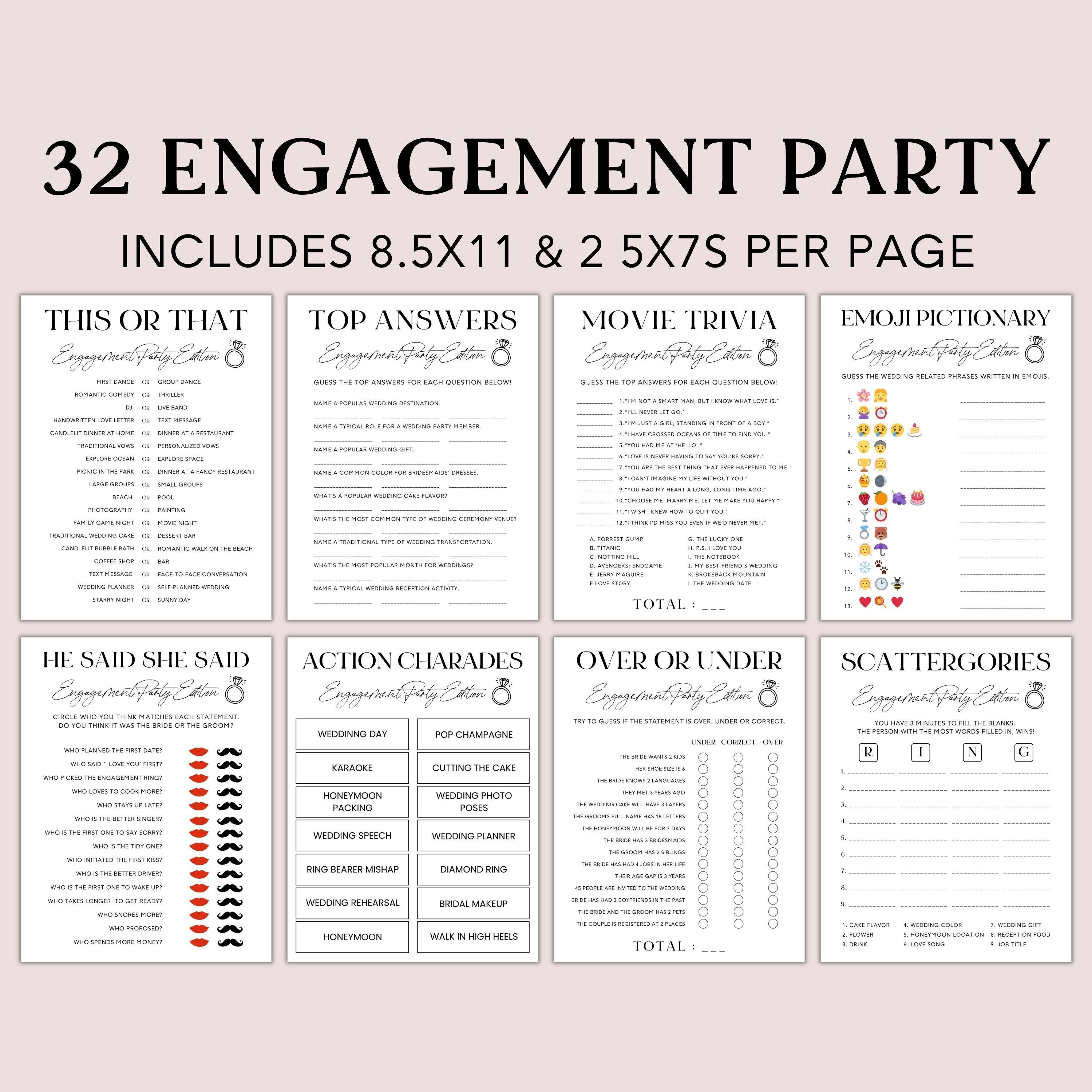 32 Engagement Party Games Bundle: Printable Couples Games (canva ...