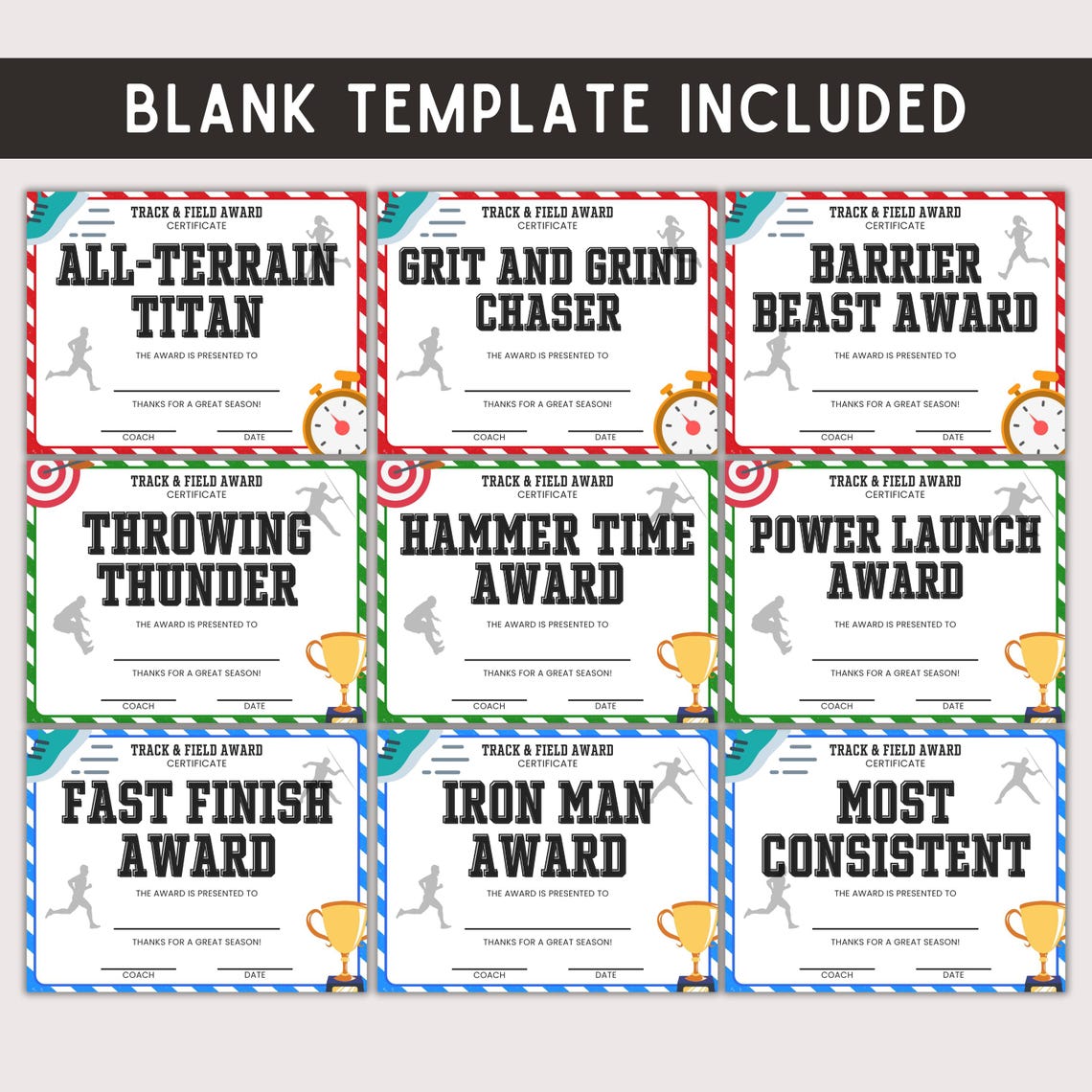 Editable Track and Field Award Certificates: 250 Team Awards (CANVA) - Etsy