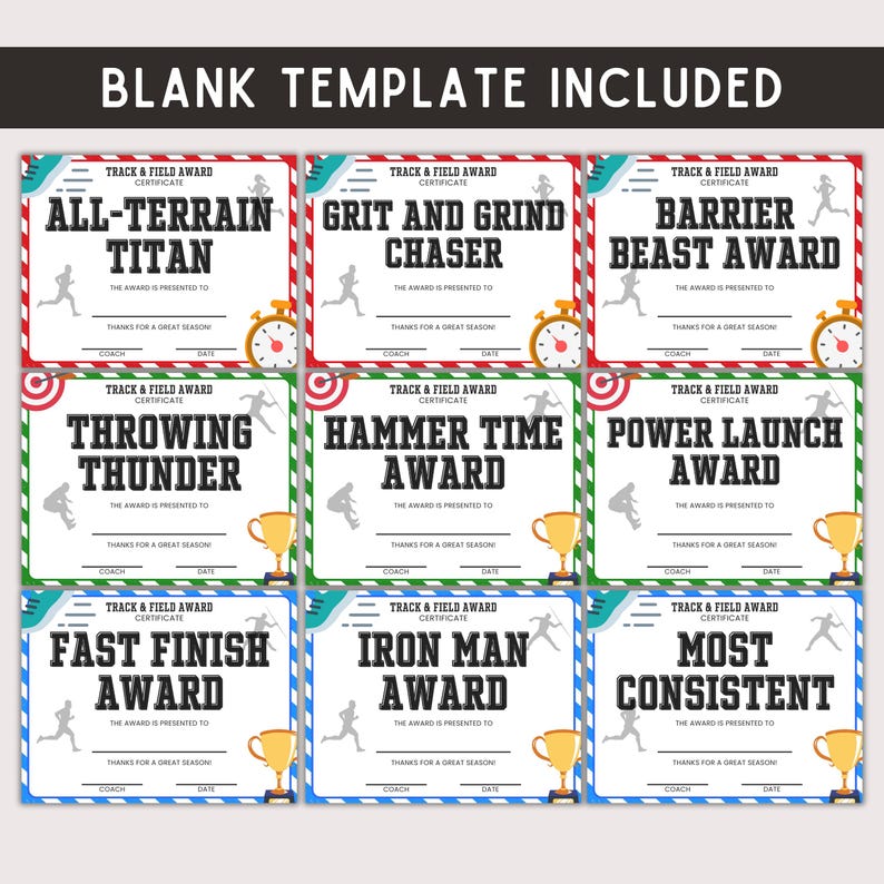 Editable Track and Field Award Certificates: 250 Team Awards (CANVA) - Etsy