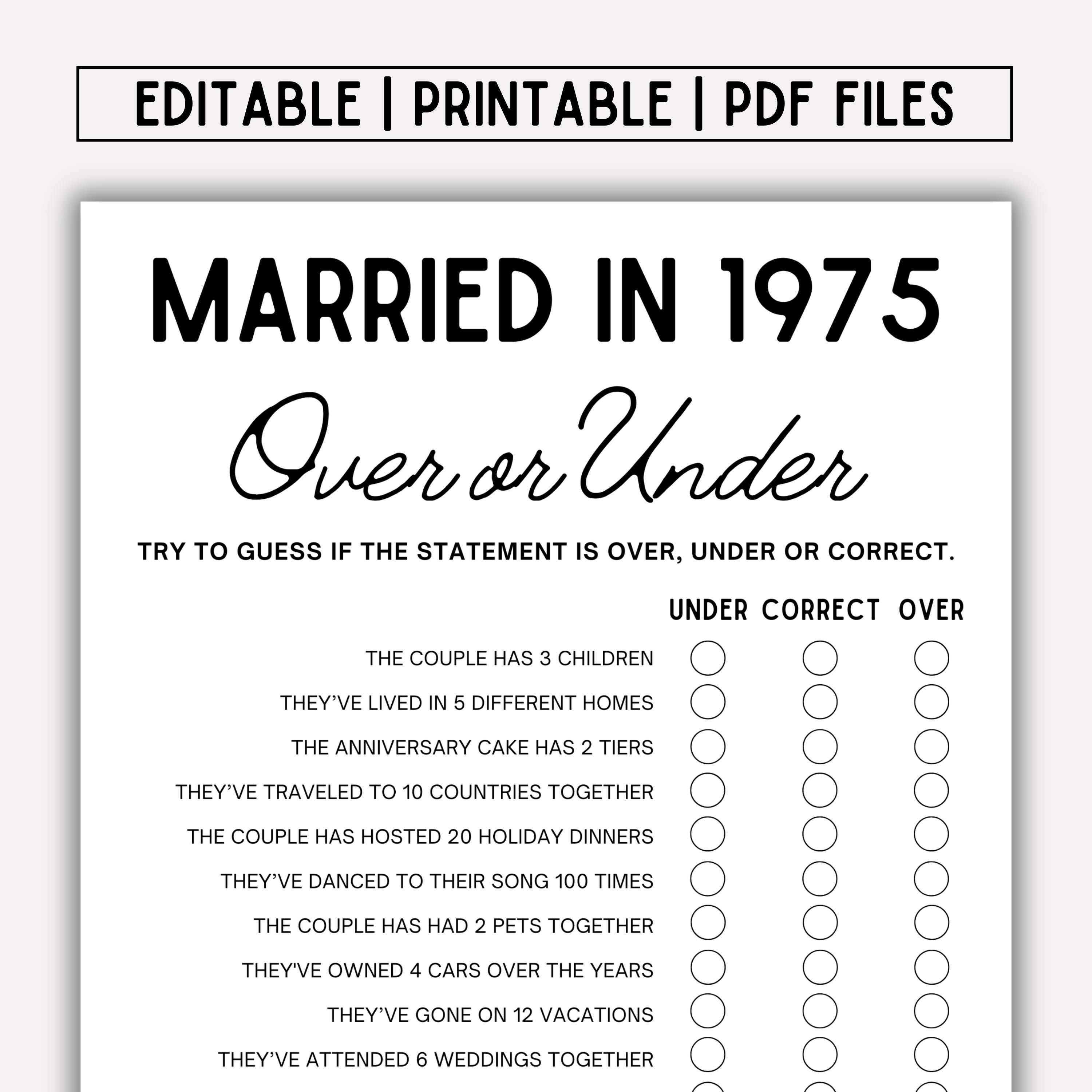 50th Anniversary Games Bundle, Married in 1975 Games, 50th Wedding ...
