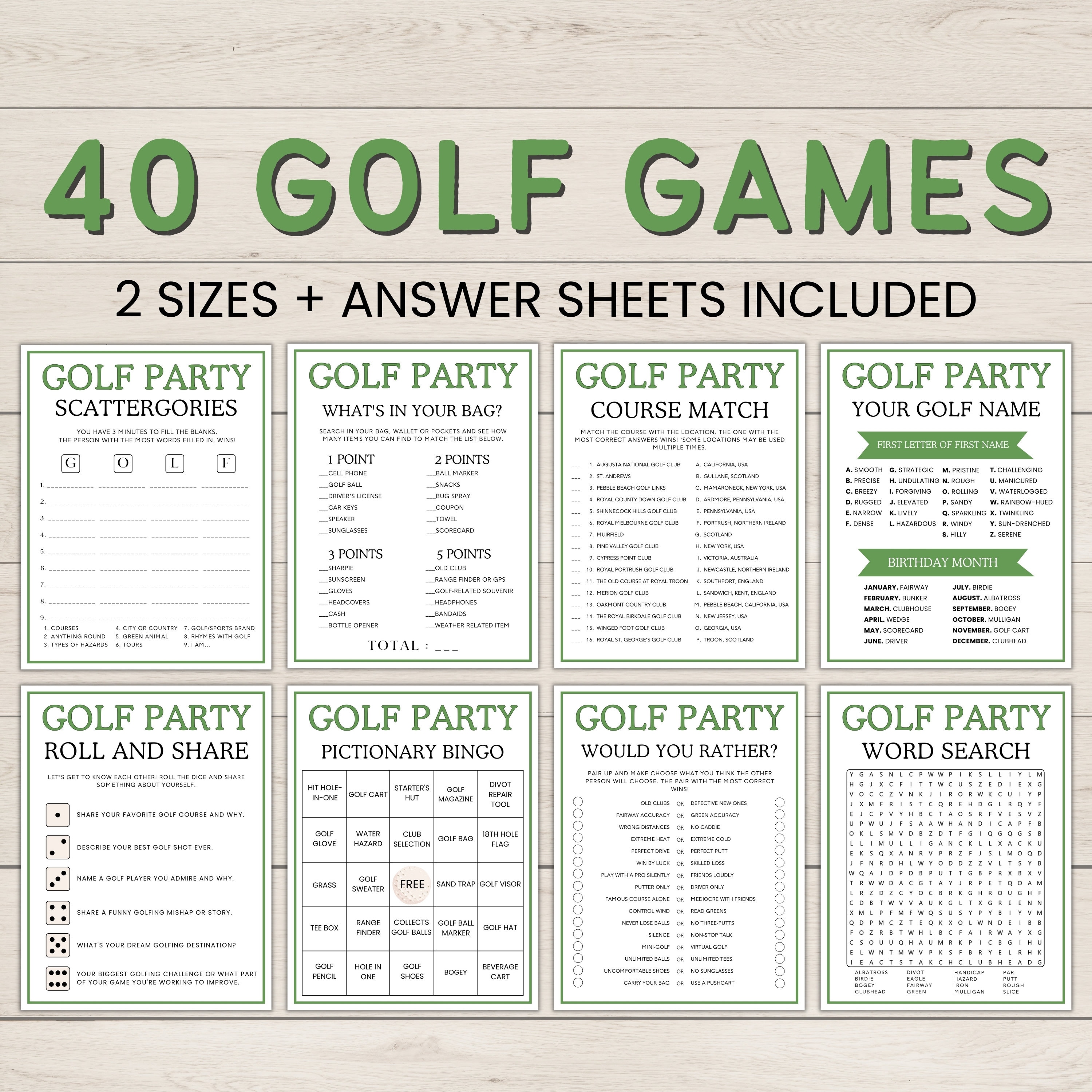 40 Golf Party Games Bundle: Printable & Editable (digital Download) - Etsy