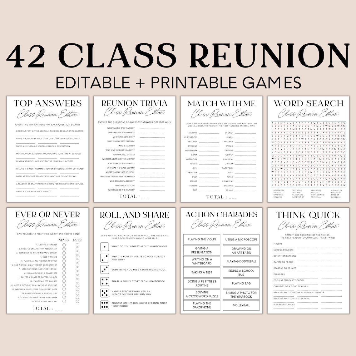 Class Reunion Games Bundle: 42 Printable Activities (canva Template) - Etsy