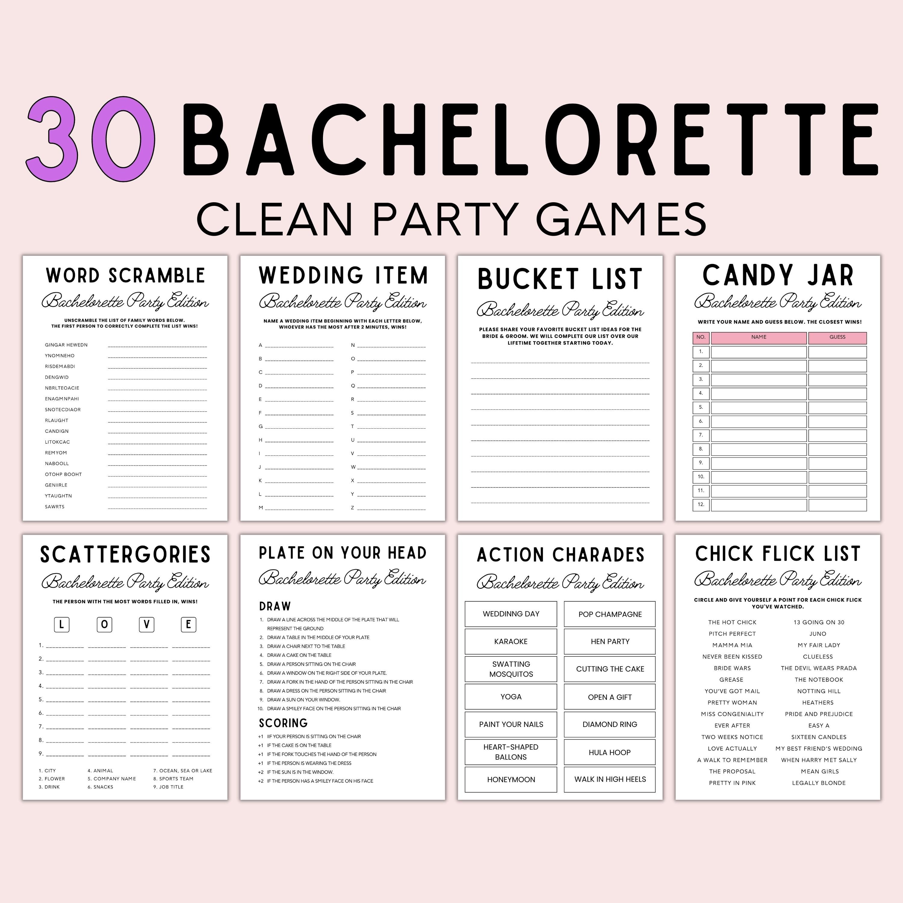 Clean Bachelorette Games Bundle, Bachelorette Party Games, Canva ...