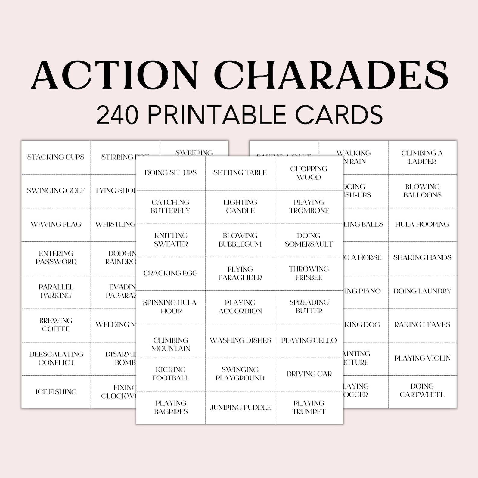 240 Printable Charades, Group Games, Action Charades For, Family Team ...
