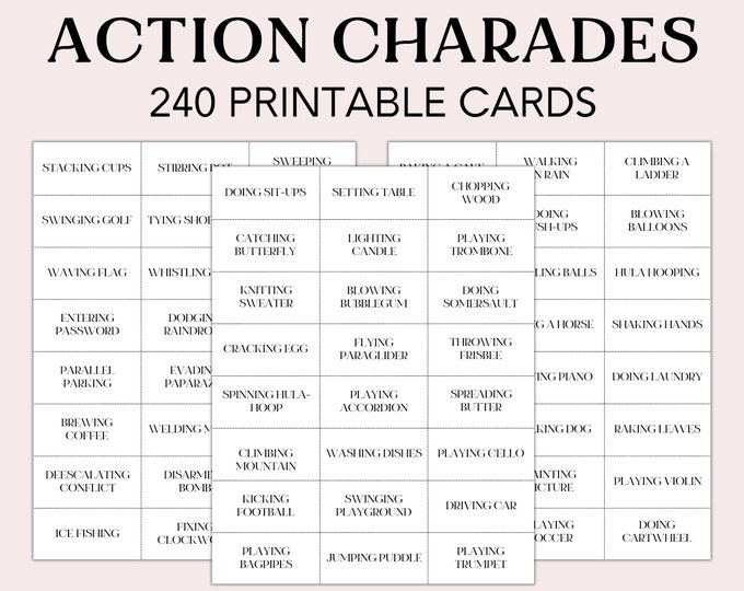 Printable Charades Game, Teen Girl Games, Charades Game for Kids ...