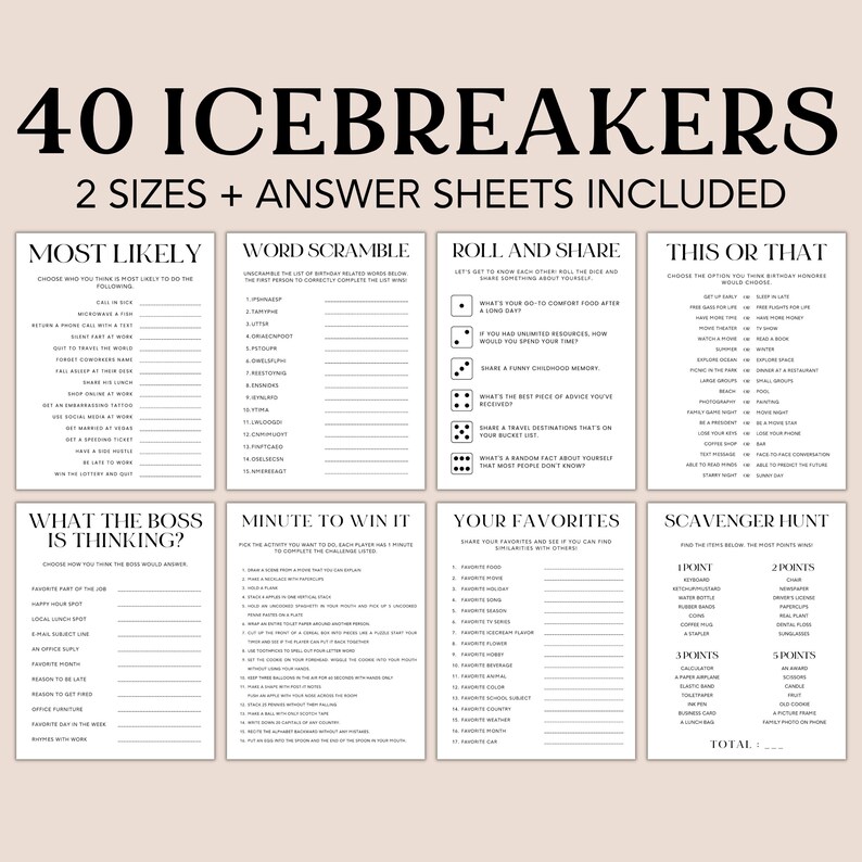 Editable Icebreaker Games Bundle: Work & Office Party (canva Template ...