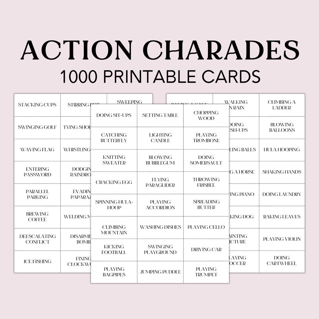 1000 Printable Charades, Group Games, Action Charades For, Family Team ...