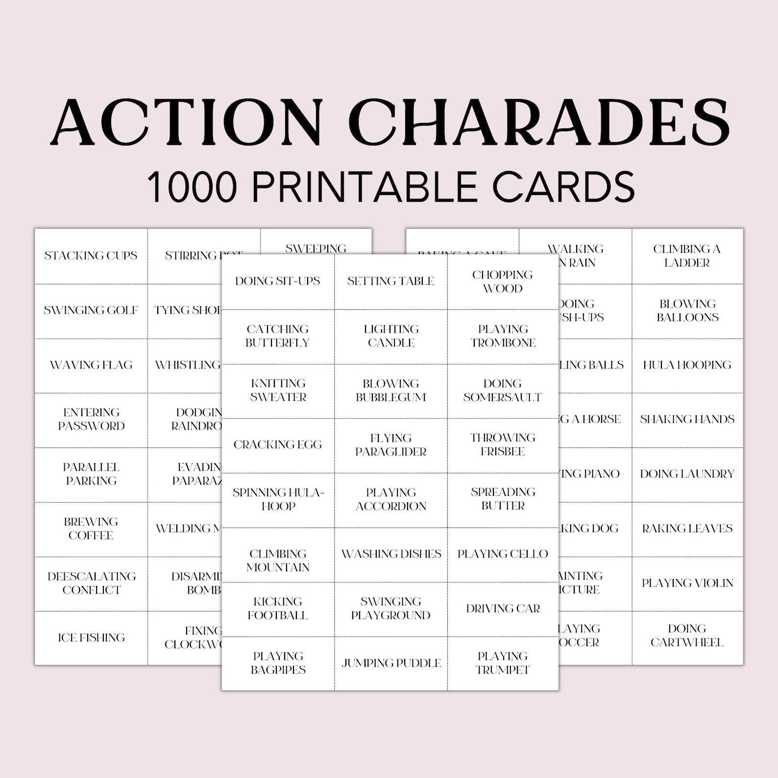 1000 Printable Charades, Group Games, Action Charades For, Family Team ...