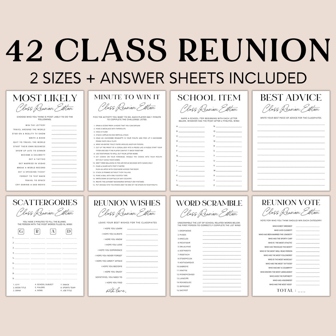Class Reunion Games Bundle: 42 Printable Activities (canva Template) - Etsy