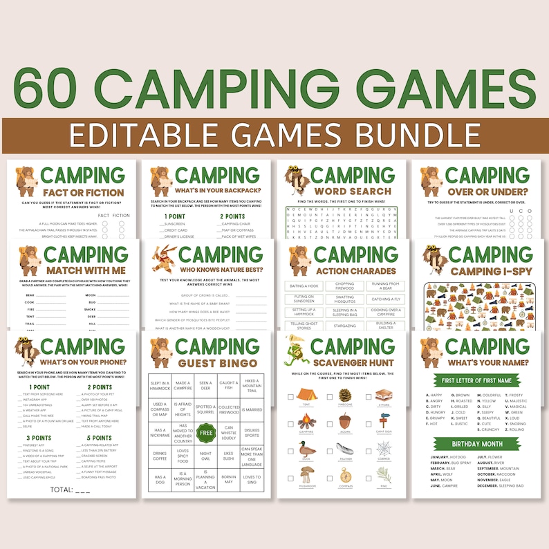 Camping Games Bundle: 60 Printable Activities (PDF) - Etsy