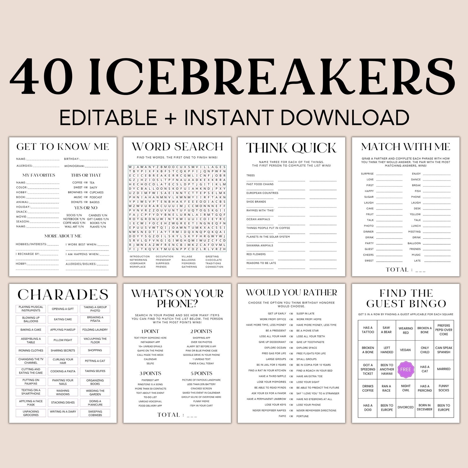 Editable Icebreaker Games Bundle: Work & Office Party (canva Template ...