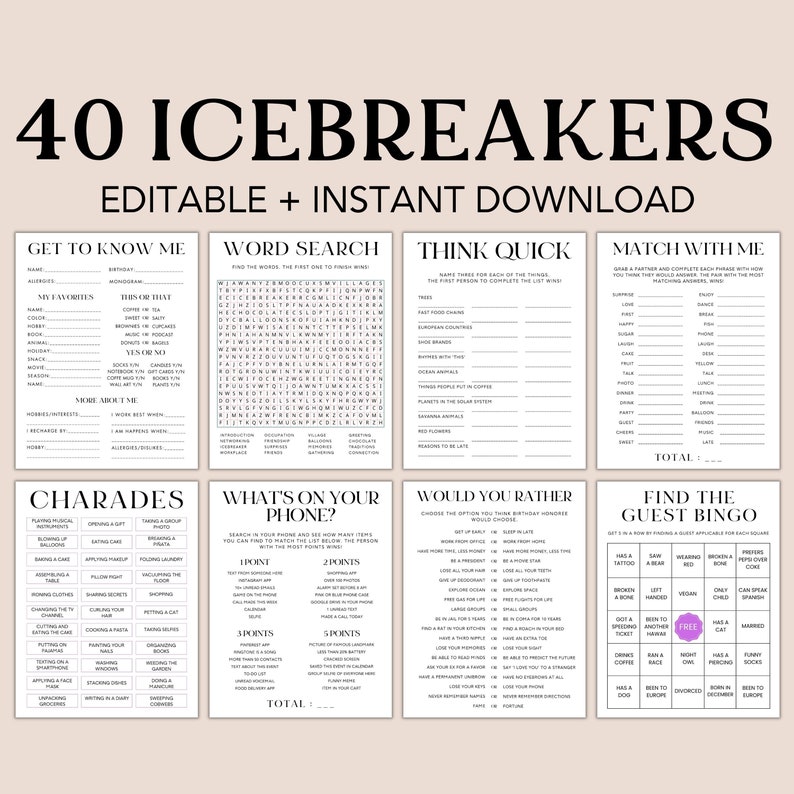 Editable Icebreaker Games Bundle: Work & Office Party (canva Template ...