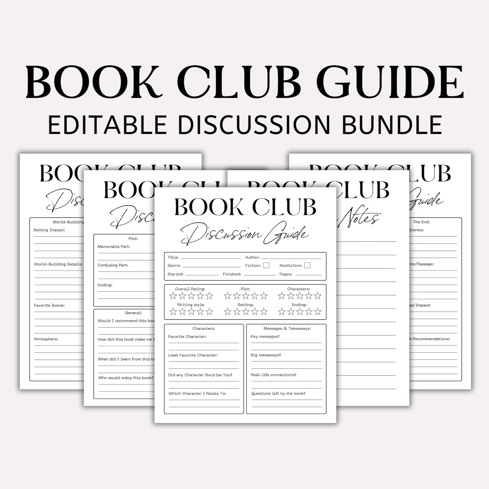 Editable Book Club Discussion Guide, Book Review Guide, Book Club ...