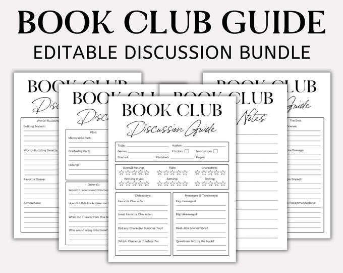 Editable Book Club Discussion Guide, Book Review Guide, Book Club ...