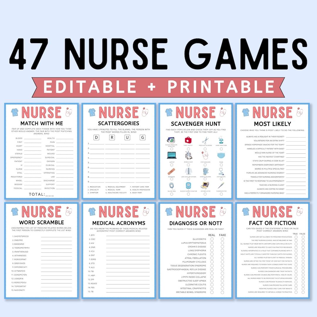 47 Nurse Party Games Bundle: Editable & Printable (CANVA) - Etsy
