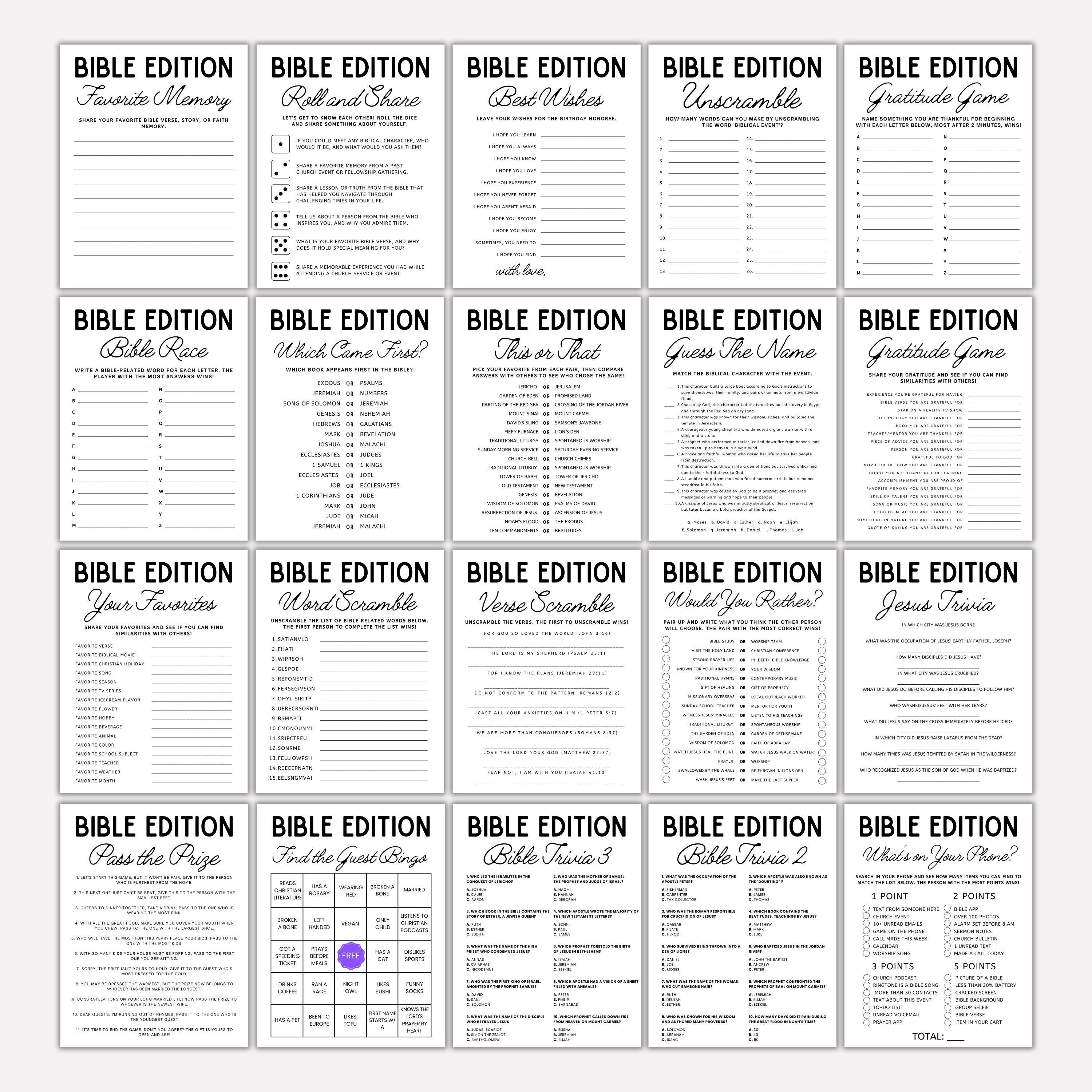 Editable Bible Games Bundle, Christian Youth Group, Church Game for ...