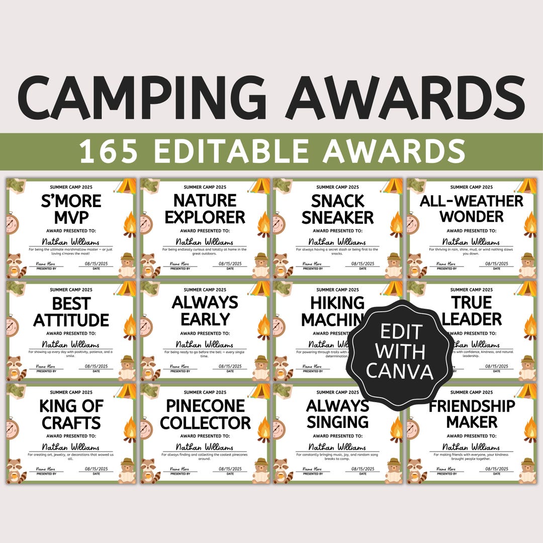 165 Editable Camping Certificates, Summer Camp Awards, Camp ...