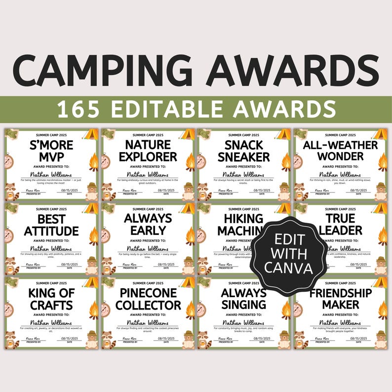 165 Editable Camping Certificates, Summer Camp Awards, Camp ...