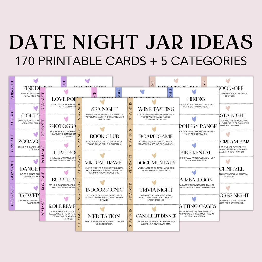 Date Night Cards, Date Night Ideas, Date Night Jar Cards for Couples ...