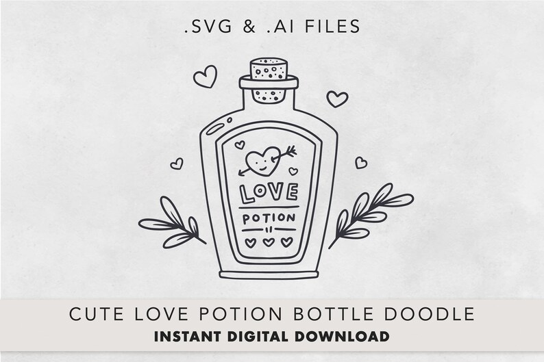 Hand Drawn Love Potion Bottle, Arrow Heart Smiley & Branches, Cute ...