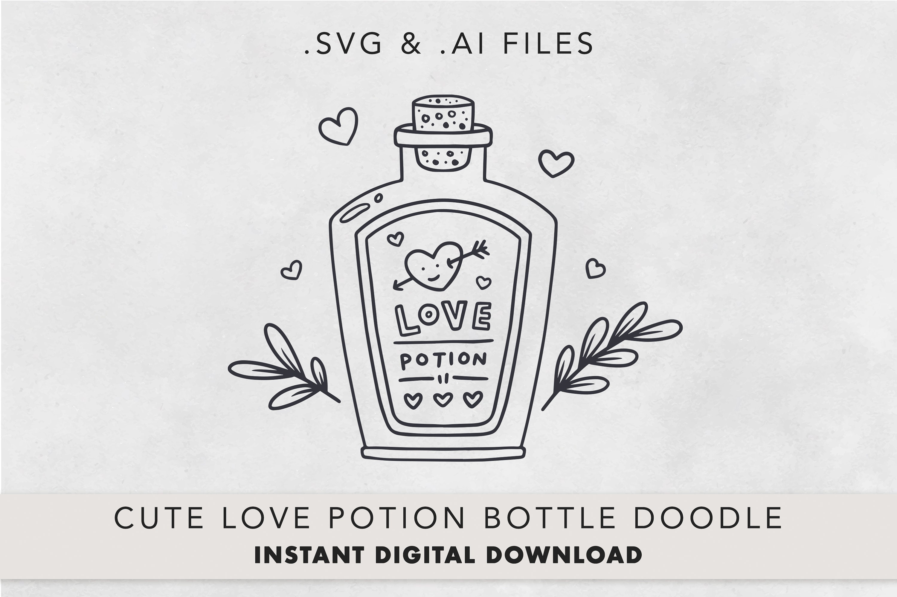 Hand Drawn Love Potion Bottle, Arrow Heart Smiley & Branches, Cute ...