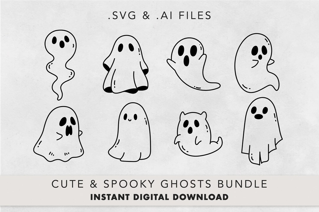 Cute & Spooky Ghosts Bundle, Hand-drawn Ghosts, Cat Ghost, Halloween ...