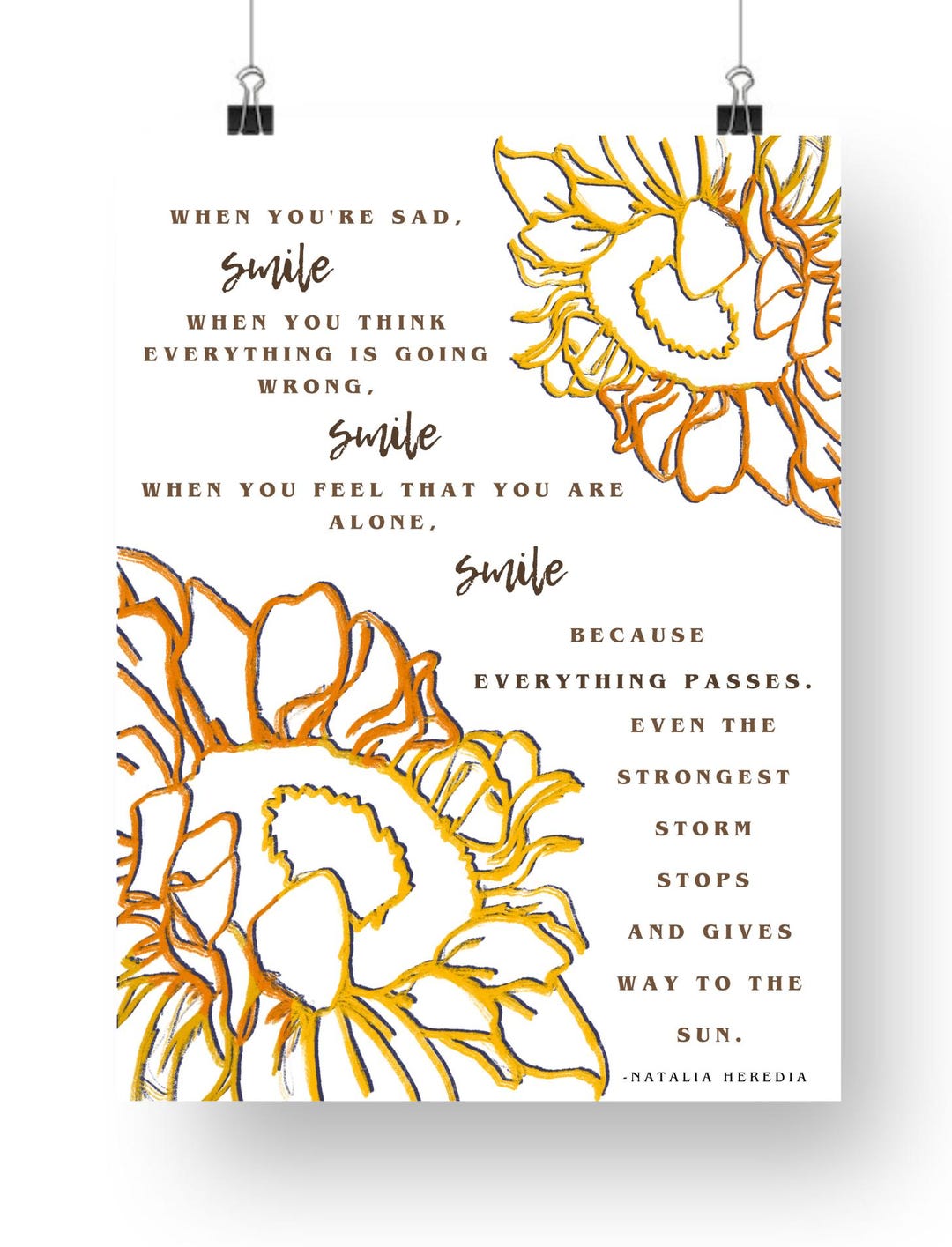 Sunflower Smile Poem Print Set, Inspirational Wall Art (digital ...